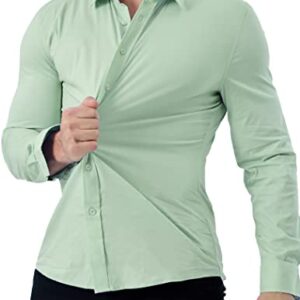 ZAFUL Men Long Sleeve Green Dress Shirt Stretch Wrinkle-Free Casual Slim Fit Button-Down Shirts Light Green XL