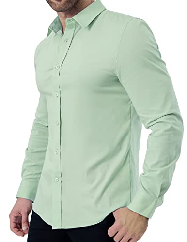 ZAFUL Men Long Sleeve Green Dress Shirt Stretch Wrinkle-Free Casual Slim Fit Button-Down Shirts Light Green XL