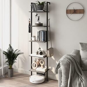 tohomeor retro bookshelf wall mounted 5-tiers ladder shelf dark grey narrow thin bookshelf farm house open display storage rack for living room bedroom home office