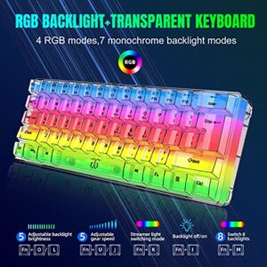 Snpurdiri 60% Wired Gaming Keyboard, RGB Backlit Ultra-Compact Mini Keyboard, Waterproof Small Compact Transparent Keycaps for PC/Mac Gamer(White Transparent)