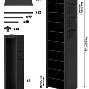 NiHome 10-Tier Tall Shoe Rack with Dustproof Waterproof Cover, Compact Narrow Shoe Rack Free Standing Shoe Storage Organizer for Closet Entryway, Metal Structure Vertical Shoe Shelf Tower, Black