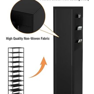 NiHome 10-Tier Tall Shoe Rack with Dustproof Waterproof Cover, Compact Narrow Shoe Rack Free Standing Shoe Storage Organizer for Closet Entryway, Metal Structure Vertical Shoe Shelf Tower, Black