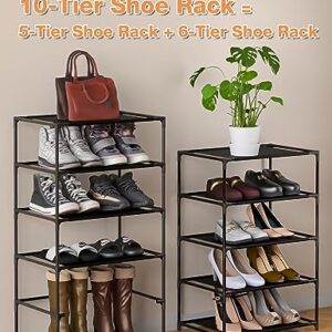 NiHome 10-Tier Tall Shoe Rack with Dustproof Waterproof Cover, Compact Narrow Shoe Rack Free Standing Shoe Storage Organizer for Closet Entryway, Metal Structure Vertical Shoe Shelf Tower, Black