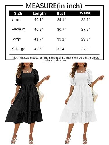 LILLUSORY Women's Flowy Puffy Spring Short Sleeve Dress 2023 Floral White Maxi Dress with Sleeves M