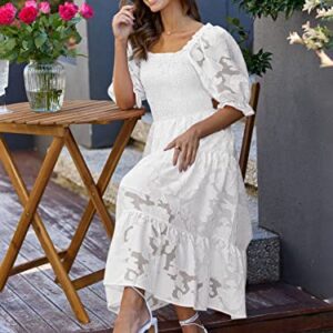 LILLUSORY Women's Flowy Puffy Spring Short Sleeve Dress 2023 Floral White Maxi Dress with Sleeves M