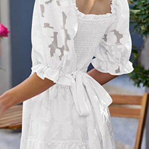 LILLUSORY Women's Flowy Puffy Spring Short Sleeve Dress 2023 Floral White Maxi Dress with Sleeves M