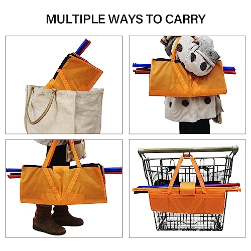 Trolley Bags for Shopping Cart-Set of 4 Shopping cart Bags for Groceries with Cooler Bag & Egg/Wine holder.Eco-Friendly 4 Reusable Grocery Cart Bags/Grocery Tote Bag/Cart Daddy(Orange,Green,Red,Blue)