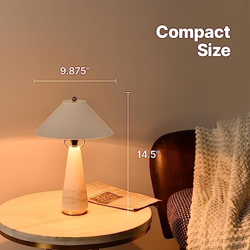 MAGCHARM Table Lamp, Bedside Lamps with 4W LED Bulb, Natural Marble Base, Metal Lampshade, 3000K Color, On/Off Switch Nightstand Lamp, Mid-Century Modern Table Lamps for Bedroom, Living Room End Table