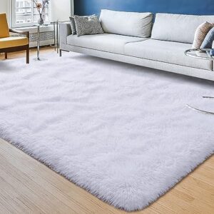 przemy 5 x 8 feet large living room rug, soft fluffy shaggy area rugs for bedroom, white plush throw rug fuzzy carpets for kids room girls boys dorm nursery indoor home decor