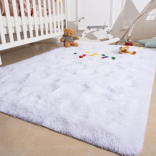 Przemy 5 x 8 Feet Large Living Room Rug, Soft Fluffy Shaggy Area Rugs for Bedroom, White Plush Throw Rug Fuzzy Carpets for Kids Room Girls Boys Dorm Nursery Indoor Home Decor