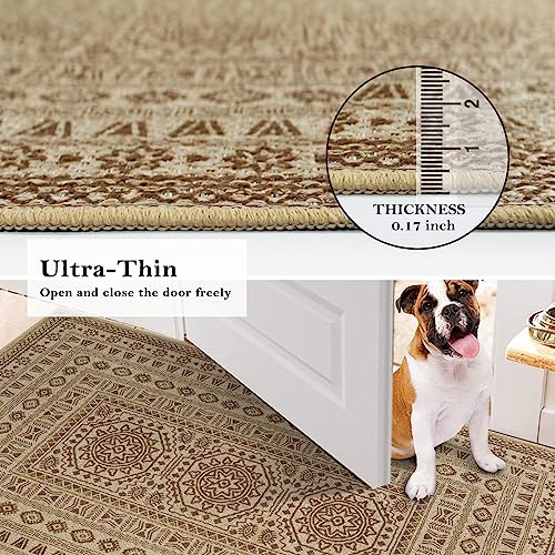 Lahome Mandala Easy Jute Rug - 3 x 5 Farmhouse Sisal Rugs for Bedroom Ultra-Thin Natural Rugs Non Slip Washable Front Door Mat Small Carpet for Entryway Patio Living Room Kitchen (3'x 5',Beige)