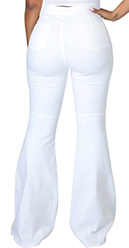 CuteCherry Women Bell Bottom Jeans Ripped White Skinny Flared Jean Bell Bottom Pants