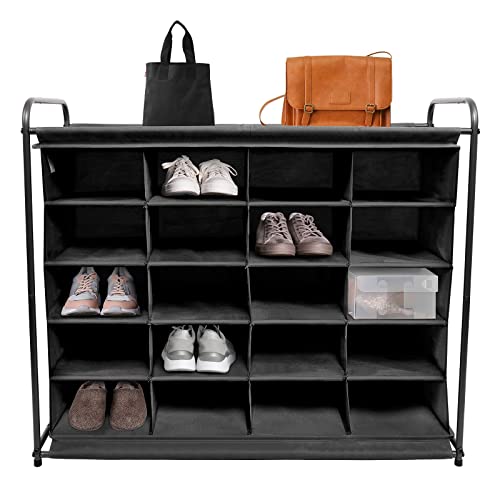 MULISOFT 5-Tier Shoe Cubby with 20-Grid Storage, Shoe Rack Organizer for Maintaining Shoes, Stackable Cubby Shoe Rack, Easy-to-mobile Shoe Organizer Cubby for Entryway, Closet, Bedroom, Garage, Black