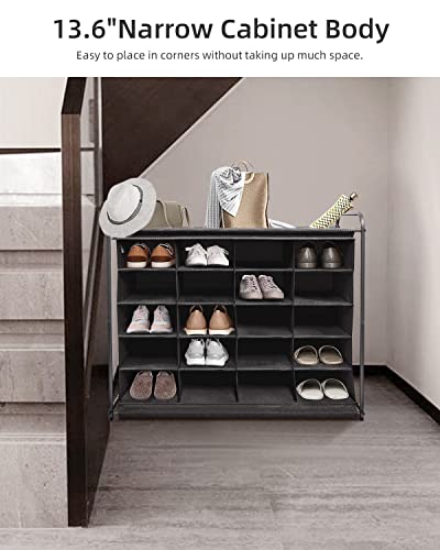 MULISOFT 5-Tier Shoe Cubby with 20-Grid Storage, Shoe Rack Organizer for Maintaining Shoes, Stackable Cubby Shoe Rack, Easy-to-mobile Shoe Organizer Cubby for Entryway, Closet, Bedroom, Garage, Black