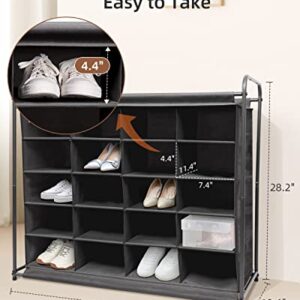 MULISOFT 5-Tier Shoe Cubby with 20-Grid Storage, Shoe Rack Organizer for Maintaining Shoes, Stackable Cubby Shoe Rack, Easy-to-mobile Shoe Organizer Cubby for Entryway, Closet, Bedroom, Garage, Black