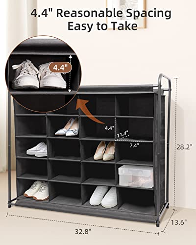 MULISOFT 5-Tier Shoe Cubby with 20-Grid Storage, Shoe Rack Organizer for Maintaining Shoes, Stackable Cubby Shoe Rack, Easy-to-mobile Shoe Organizer Cubby for Entryway, Closet, Bedroom, Garage, Black