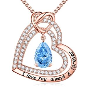 iefil mothers day gifts jewelry, rose gold birthstone jewelry march blue aquamarine necklaces mothers day birthday gifts for women anniversary valentines day gift for her jewelry