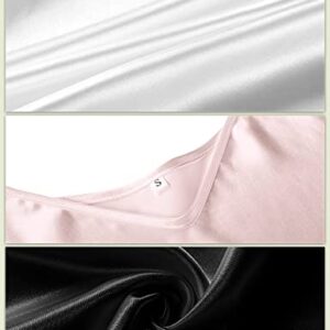 3 Pack Women's Silk Nightgown, Satin Sleepwear Adjustable Spaghetti Strap Nightwear Chemise V Neck Slip Dress (Black, White, Pink, Small)