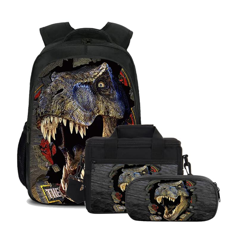 AMYATLIY 3 in 1 Dinosaur School Backpack Set for Kids Boys Rucksack Books Bag Girls Backpack with Lunch Bag and Pencil Case (Pattern 2)