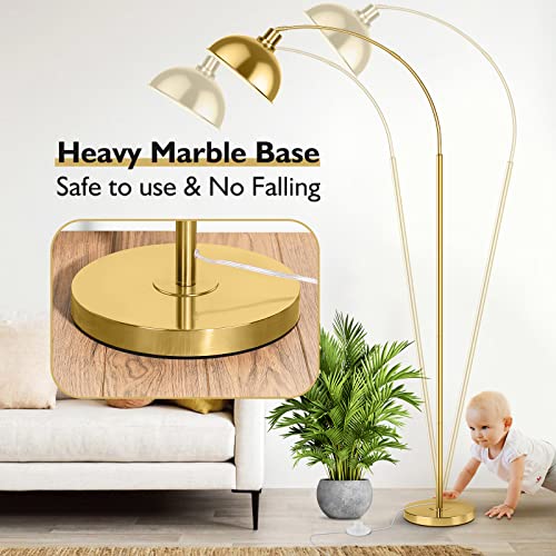 Arc Floor Lamps for Living Room, Modern Tall Standing Lamp Remote Control,Stepless Dimmable Gold Floor Lamp with Hanging Dome Shade, Over Couch Arched Reading Lamp for Bedroom, Office (Bulb Included)