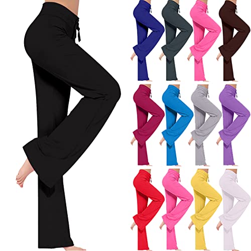 Womens Yoga Pants Straight Leg Loose Comfy Modal Cotton Bootcut Pants Drawstring Workout Running Casual Sweatpants Black