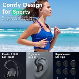 KORSKR Wireless Earbuds Bluetooth 5.3 Ear Buds 42Hrs Playtime Bluetooth Headphones with Charging Case Stereo Bass Over-Ear Earphones with Earhooks Built-in Mic Waterproof Headset for Sports Black