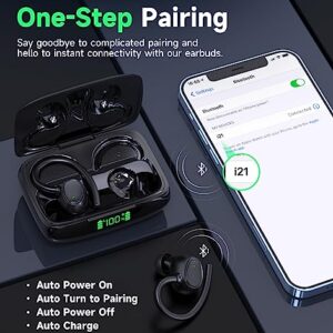 KORSKR Wireless Earbuds Bluetooth 5.3 Ear Buds 42Hrs Playtime Bluetooth Headphones with Charging Case Stereo Bass Over-Ear Earphones with Earhooks Built-in Mic Waterproof Headset for Sports Black