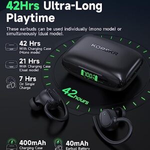 KORSKR Wireless Earbuds Bluetooth 5.3 Ear Buds 42Hrs Playtime Bluetooth Headphones with Charging Case Stereo Bass Over-Ear Earphones with Earhooks Built-in Mic Waterproof Headset for Sports Black