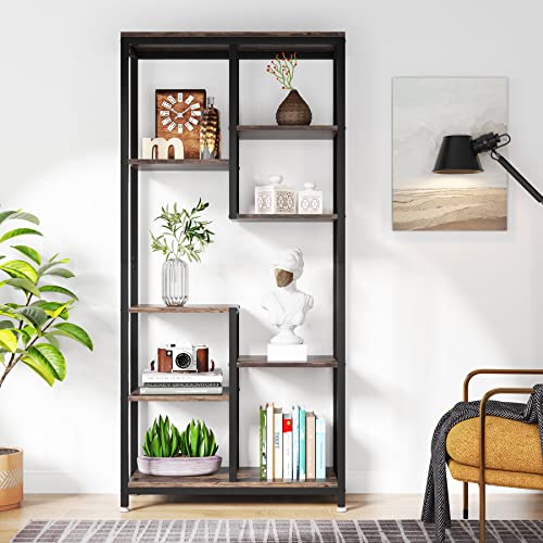 LITTLE TREE 6-Tier Tall Bookshelf Industrial Bookcase for Living Room Home Office