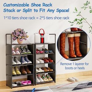 Shoe Rack Narrow Shoe Rack 10 Tiers Tall Shoe Rack for Entryway, Metal Shoe Rack Holds 20-22 Pairs, Stackable Shoe Stand Vertical Shoe Tower for Entryway, Closet, Garage, Bedroom, Cloakroom, Black