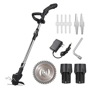 karlak cordless grass trimmer weed wacker 12v weed-wacking machine lightweight adjustable height metal cutting blade for garden and yard bush mowing grass lawn pruning