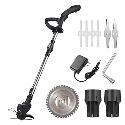 Karlak Cordless Grass Trimmer Weed Wacker 12V Weed-Wacking Machine Lightweight Adjustable Height Metal Cutting Blade for Garden and Yard Bush Mowing Grass Lawn Pruning