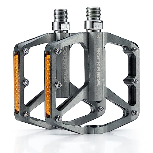 ROCKBROS Mountain Bike Pedals MTB Pedals with Reflective Strips Bicycle Flat Pedals Aluminum 9/16" Sealed Bearing Lightweight Platform for Road Mountain BMX MTB Bike