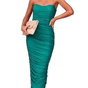 ANRABESS Women Ruched Bodycon Dress 2023 Summer Sexy Strapless Sleeveless Slit Party Cocktail Club Night Dresses Elagant Wedding Guest Evening Graduation Prom Dress 883huqing-M Lake Green