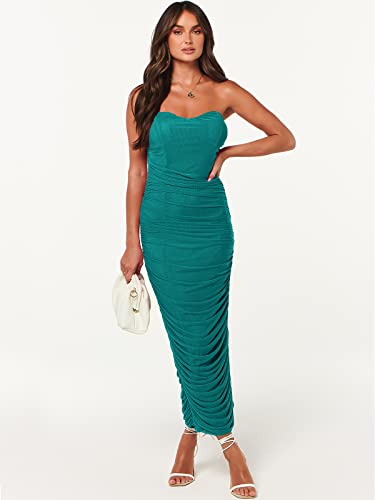 ANRABESS Women Ruched Bodycon Dress 2023 Summer Sexy Strapless Sleeveless Slit Party Cocktail Club Night Dresses Elagant Wedding Guest Evening Graduation Prom Dress 883huqing-M Lake Green