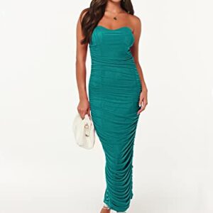 ANRABESS Women Ruched Bodycon Dress 2023 Summer Sexy Strapless Sleeveless Slit Party Cocktail Club Night Dresses Elagant Wedding Guest Evening Graduation Prom Dress 883huqing-M Lake Green