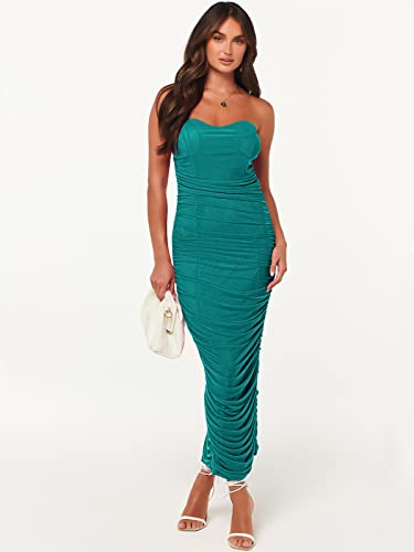 ANRABESS Women Ruched Bodycon Dress 2023 Summer Sexy Strapless Sleeveless Slit Party Cocktail Club Night Dresses Elagant Wedding Guest Evening Graduation Prom Dress 883huqing-M Lake Green