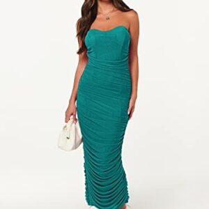 ANRABESS Women Ruched Bodycon Dress 2023 Summer Sexy Strapless Sleeveless Slit Party Cocktail Club Night Dresses Elagant Wedding Guest Evening Graduation Prom Dress 883huqing-M Lake Green