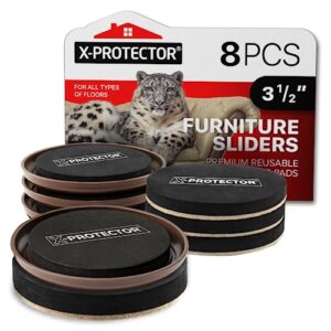 x-protector furniture sliders - 8 pcs 3 1/2" - 4 furniture sliders hardwood floors & 4 furniture sliders for carpet - moving pads for all floor types! reusable sliders to move furniture easily!