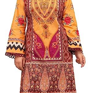 IshDeena Indian Kurtis for Women Indian Style Kurta Tops Pakistani Kurtis for Women Pure Cotton Digital Printed Long Shirts (Large/Mustard & Purple)