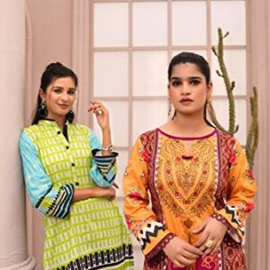 IshDeena Indian Kurtis for Women Indian Style Kurta Tops Pakistani Kurtis for Women Pure Cotton Digital Printed Long Shirts (Large/Mustard & Purple)