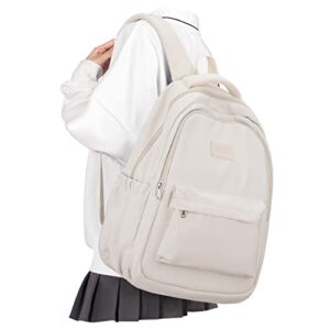 lightweight school backpack for women men, laptop travel casual daypack college secondary school bags bookbag for teenage girls boys, beige