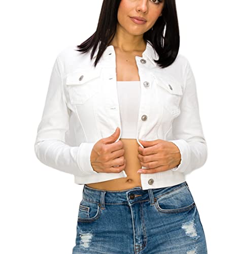 Creative Mimesis Women's Casual Long Sleeve Stone Washed Denim Jean Jacket S - 3XL (90243 White, 1XL)