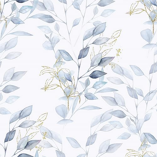 HeloHo 15.35" X 78.7" Green Blue Leaf Wallpaper for Bedroom Peel and Stick Self Adhesive Removable Wallpaper Waterproof Contact Paper for Furniture Living Room Bedroom Decor