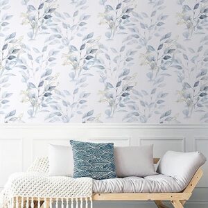 HeloHo 15.35" X 78.7" Green Blue Leaf Wallpaper for Bedroom Peel and Stick Self Adhesive Removable Wallpaper Waterproof Contact Paper for Furniture Living Room Bedroom Decor