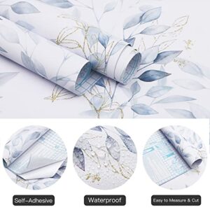 HeloHo 15.35" X 78.7" Green Blue Leaf Wallpaper for Bedroom Peel and Stick Self Adhesive Removable Wallpaper Waterproof Contact Paper for Furniture Living Room Bedroom Decor