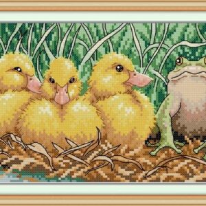 14 CT Cross Stitch Kits for Beginners Ducks & Frog Printed Stamped Cross-Stitch Supplies Needlework Printed Embroidery Kits DIY Kits Needlepoint Starter Kits 33×18cm