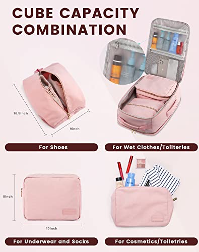 LOVEVOOK Travel Backpack Women, Carry On Backpack as Personal Item Flight Approved, TSA 17.3inch Laptop Backpack with 3 Packing Cubes College Casual Daypack for Weekender Overnight Hiking, Pink