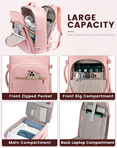 LOVEVOOK Travel Backpack Women, Carry On Backpack as Personal Item Flight Approved, TSA 17.3inch Laptop Backpack with 3 Packing Cubes College Casual Daypack for Weekender Overnight Hiking, Pink