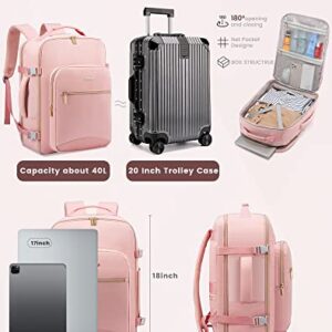 LOVEVOOK Travel Backpack Women, Carry On Backpack as Personal Item Flight Approved, TSA 17.3inch Laptop Backpack with 3 Packing Cubes College Casual Daypack for Weekender Overnight Hiking, Pink